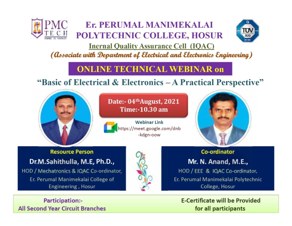 Online Technical Webinar on Basic of Electrical & Electronics – A Practical Perspective | Pmctech